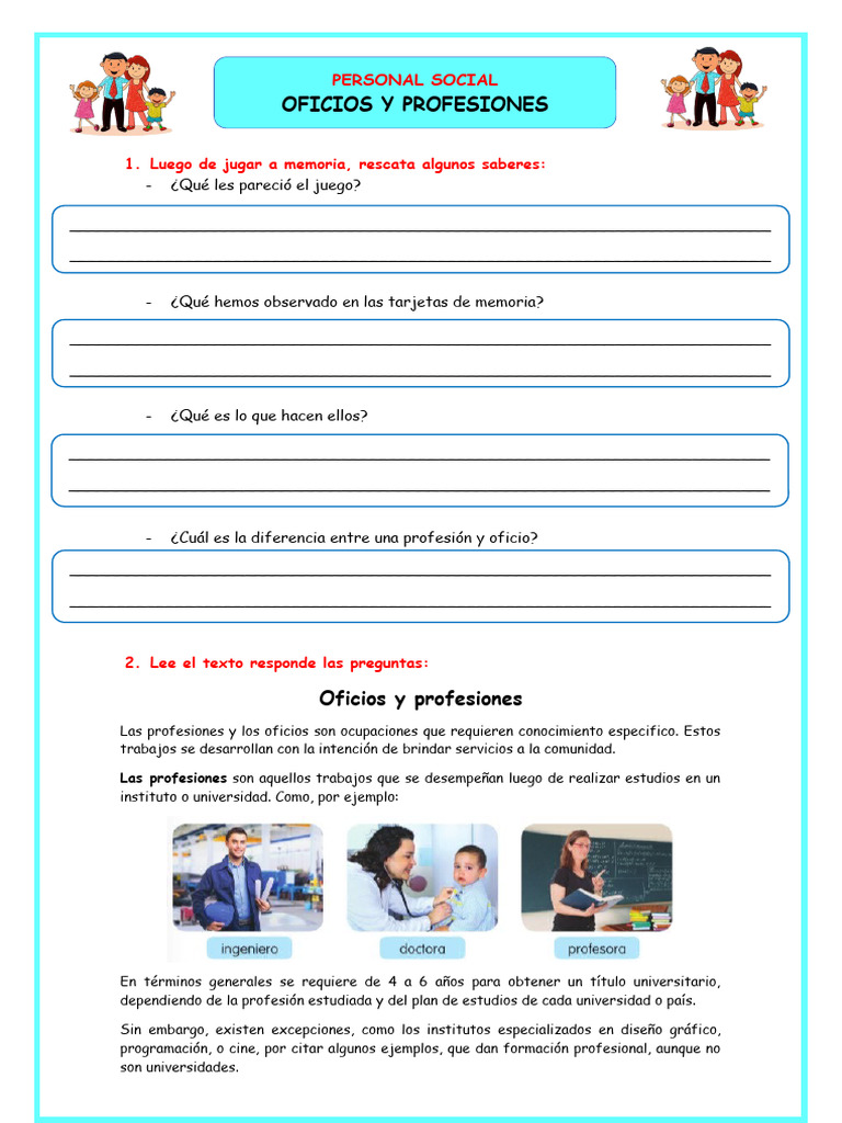Ficha PS Mier 10 Oficios y Profesiones | PDF | Crecimiento personal y ...