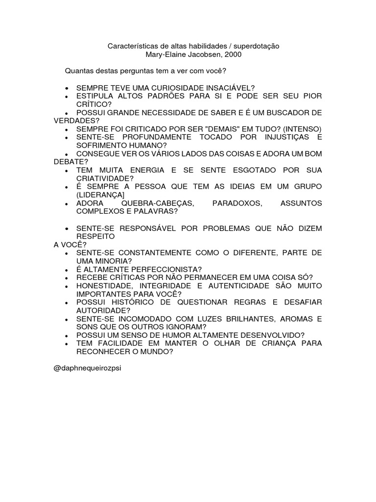 Mary Elaine Jacobsen Caracteristicaas AHSD | PDF | Estilo de vida