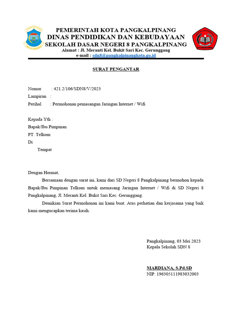 Permohonan Pemasangan Jaringan Internet Wifi | PDF