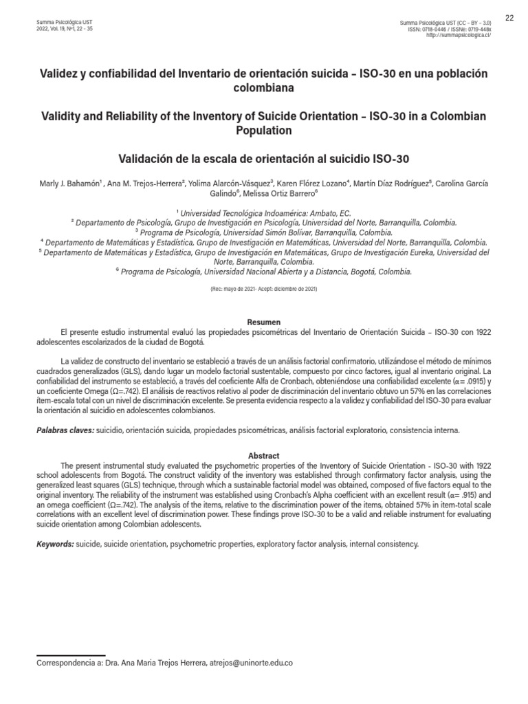 Validación de La Escala de Orientación Al Suicidio ISO-30 | PDF