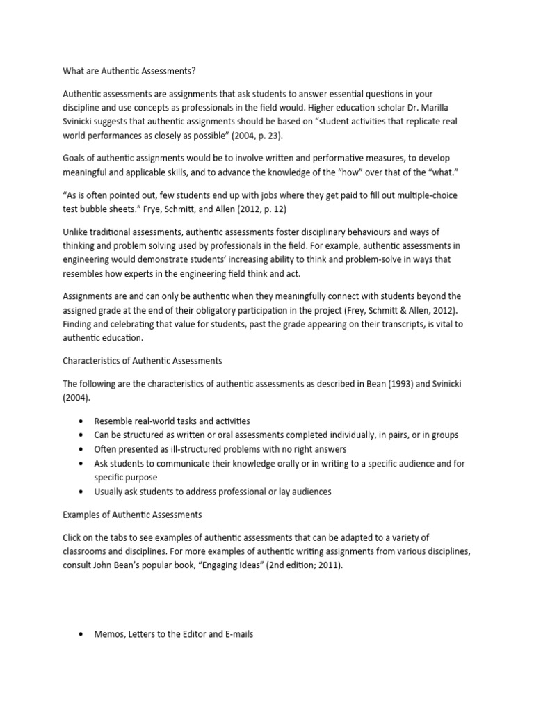 Authentic Assessments | PDF | Cognition | Learning