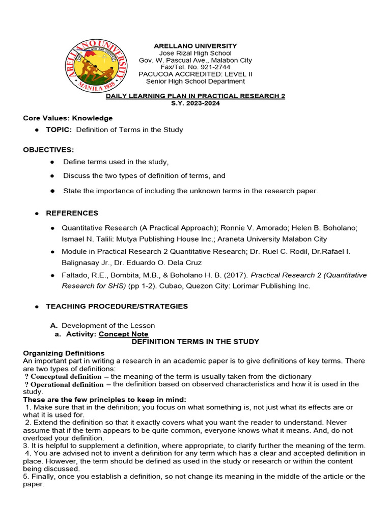 Definition of Terms | PDF