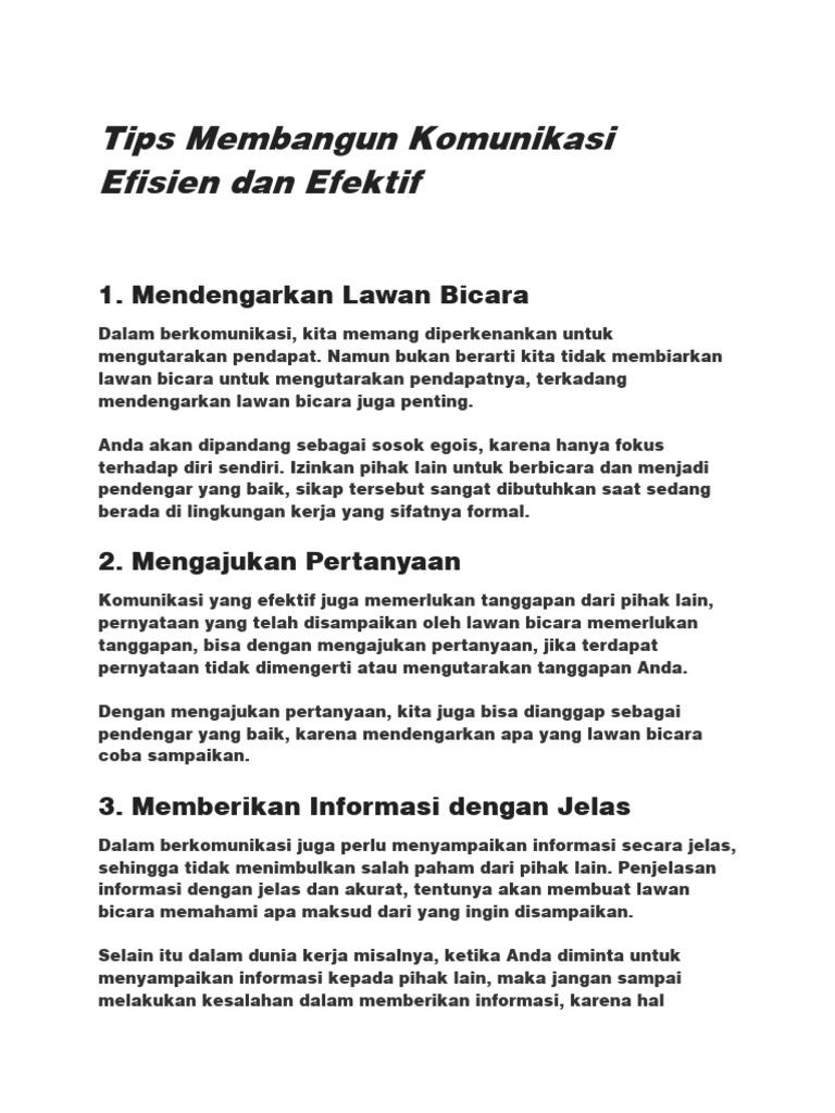 Tips Membangun Komunikasi Efisien Dan Efektif | PDF