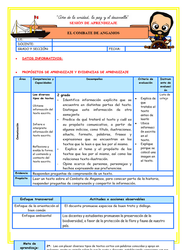 2º E9 S3 Sesión D4 Plan Lector El Combate de Angamos | Descargar gratis ...