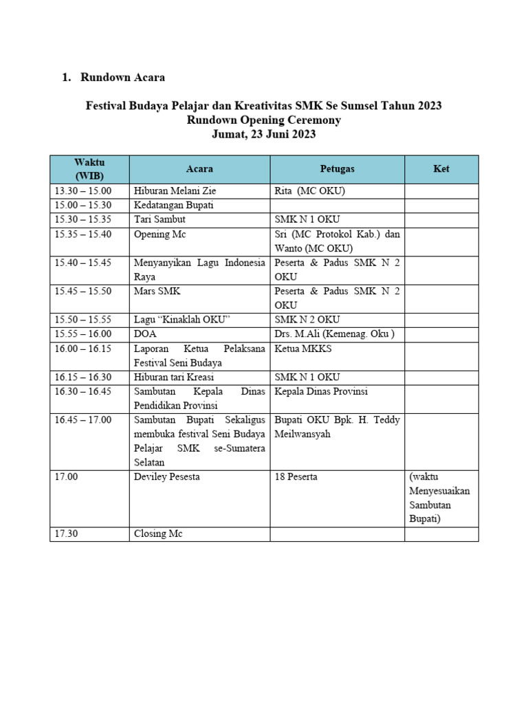 Rundown Acara Festiva Budaya Rev | PDF