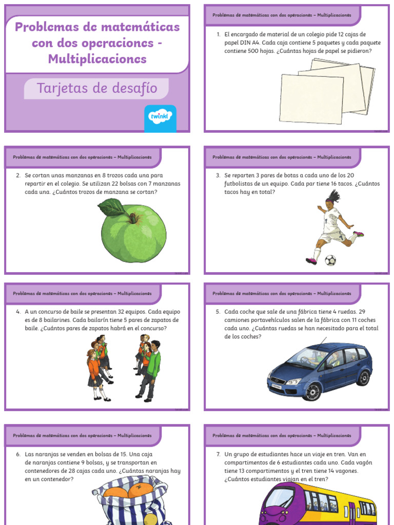 Es N 159 Tarjetas de Desafio Problemas de Matematicas Con Dos Operaciones Multiplicacion Ver 2 | PDF