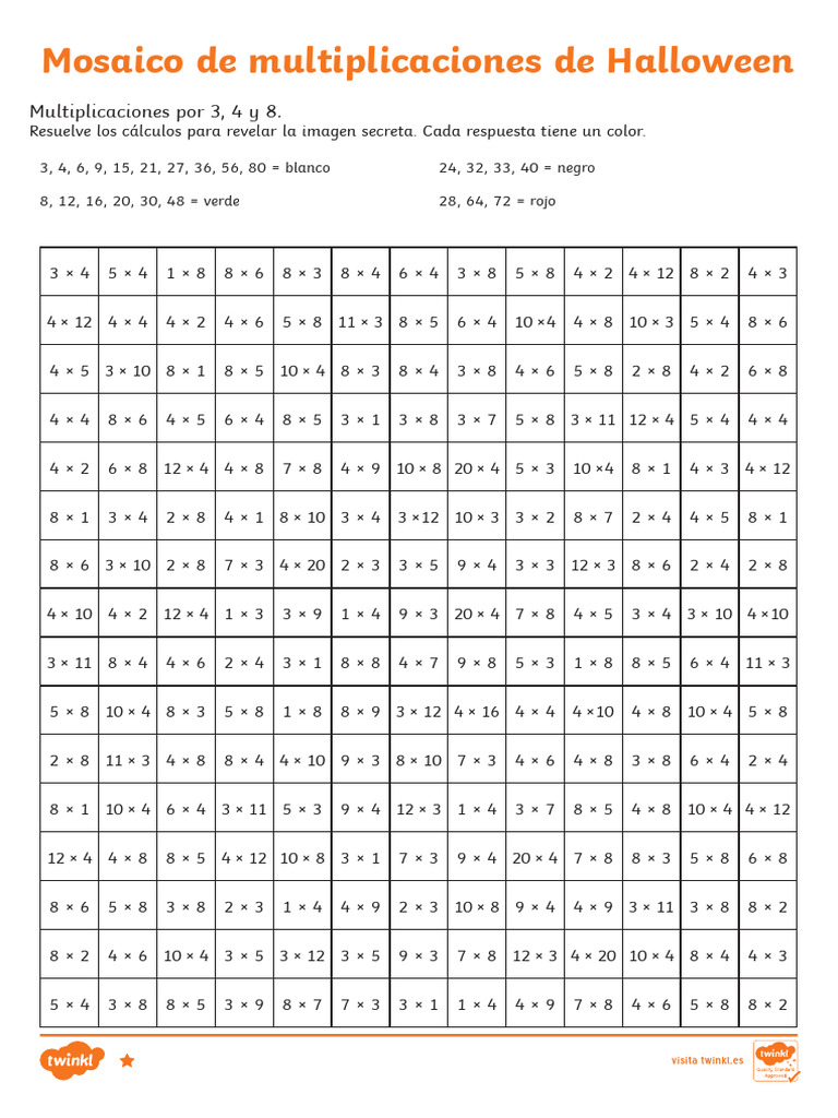 Es Us T 2548940 Mosaico de Multiplicaciones de Halloween Fichas de ...