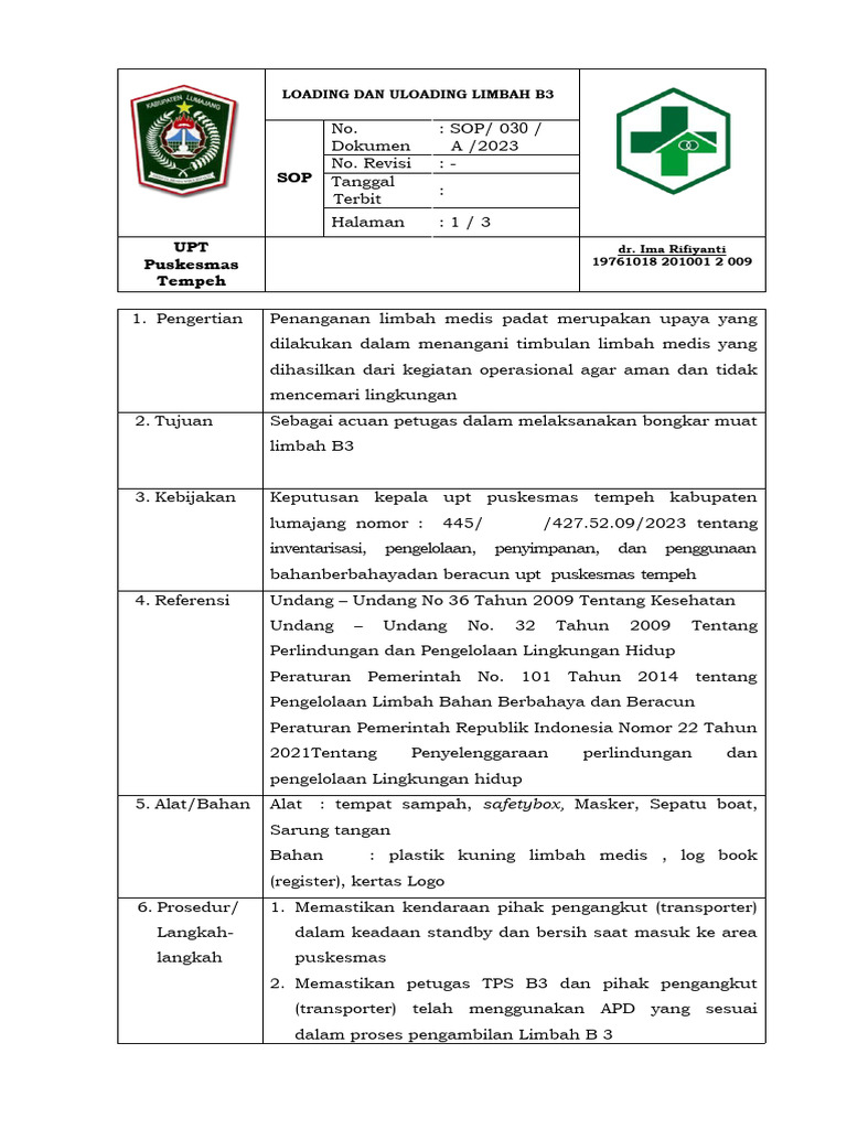 SOP - loading dan unloading limbah B3 (2) | PDF