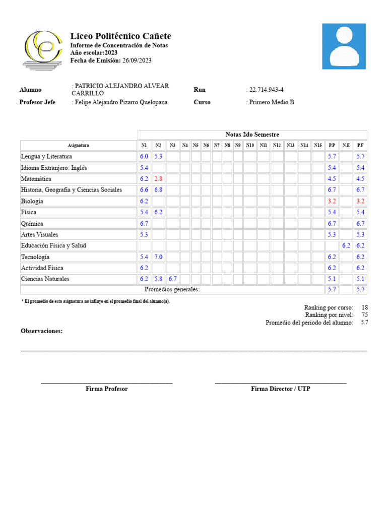 Detalle De Notas Parciales Pdf Science Naturaleza