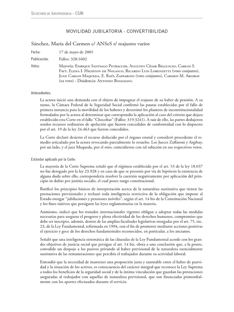 CSJN - Caso Sánchez - Resumen de La CSJN | PDF