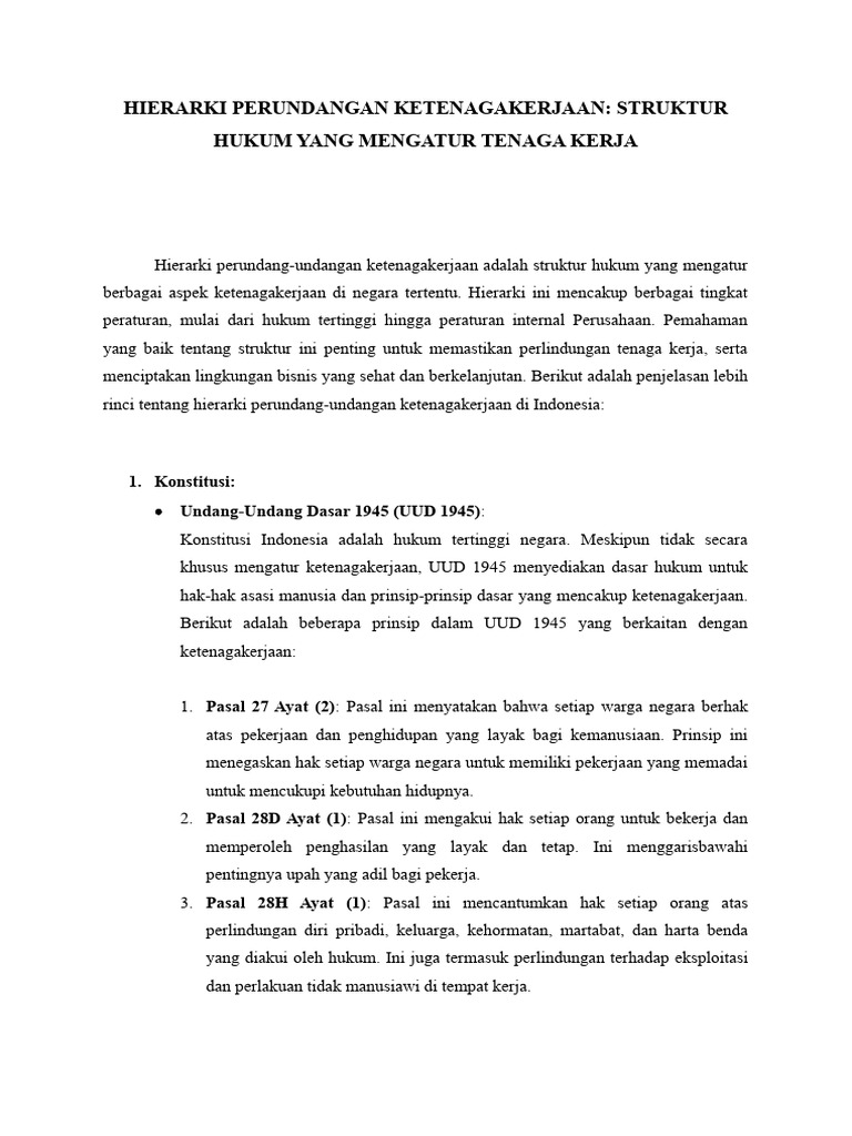 Hierarki Hukum Ketenagakerjaan Indonesia | PDF