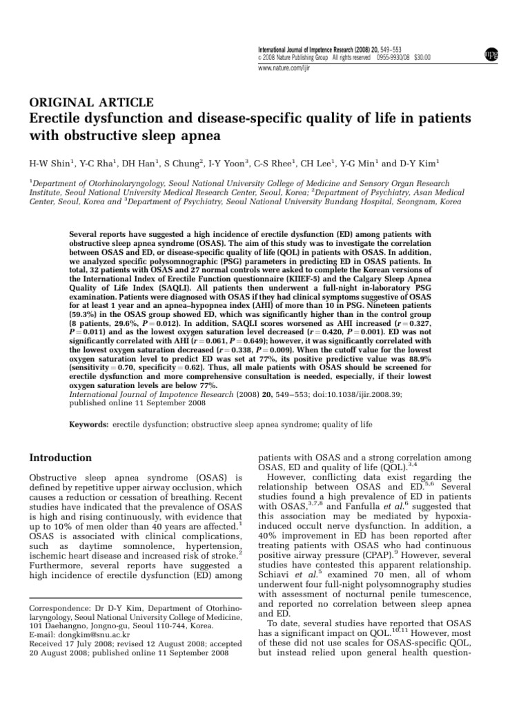 Erectile Dysfunction And Disease Specific Quality Of Life In Patients