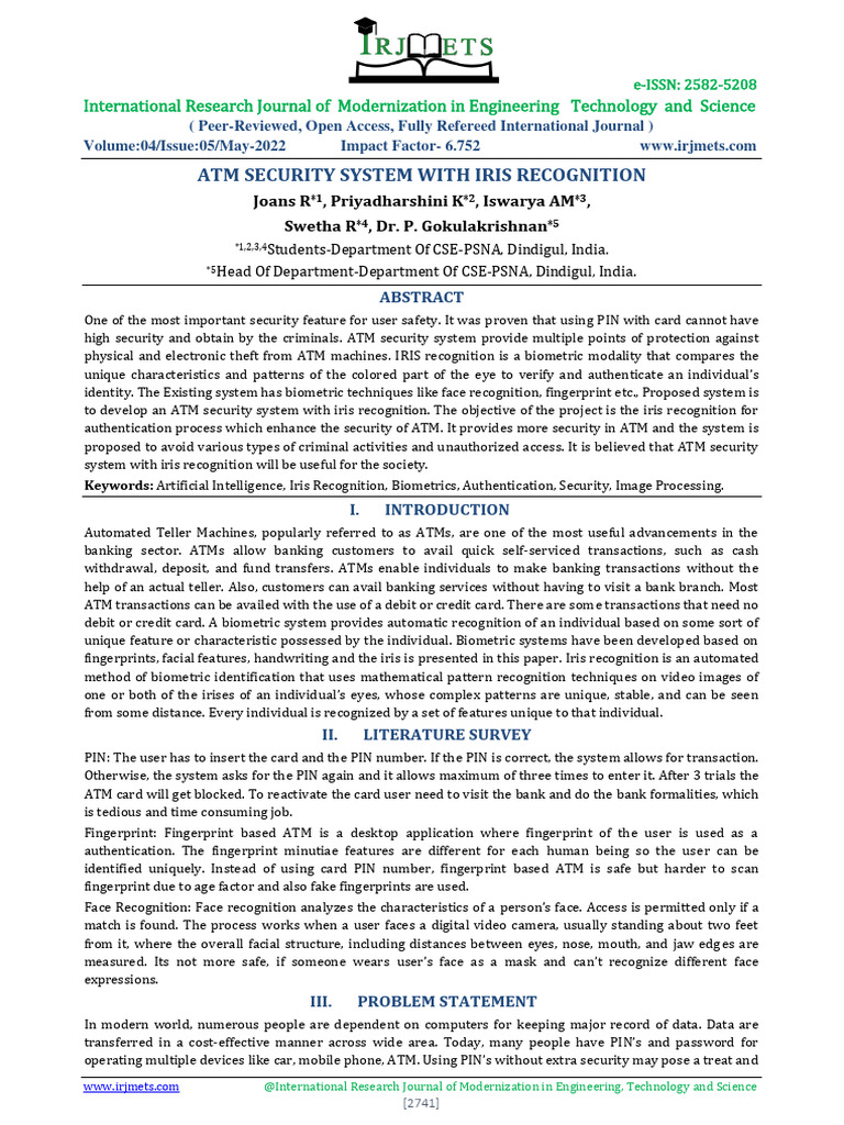 Atm Security Iris Recognition | PDF
