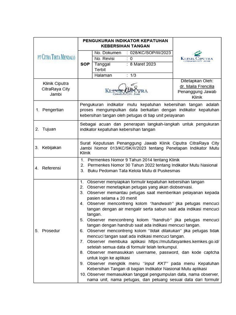 SOP Pengukuran Indikator Mutu Layanan Klinik | PDF