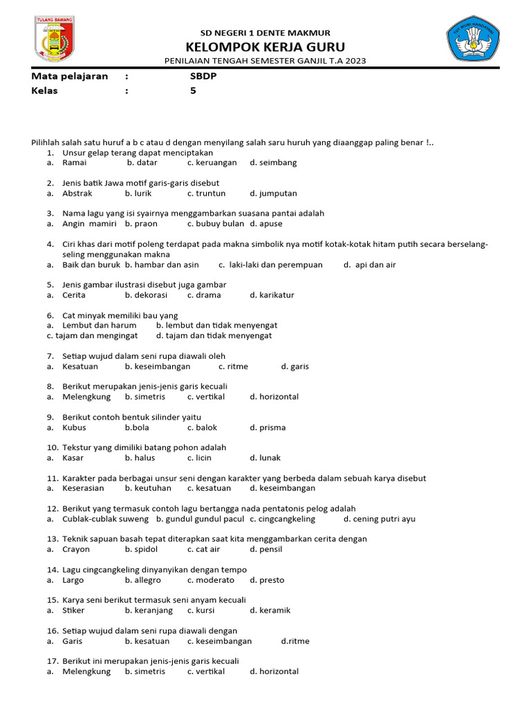 Soal SBDP Kelas 5 | PDF