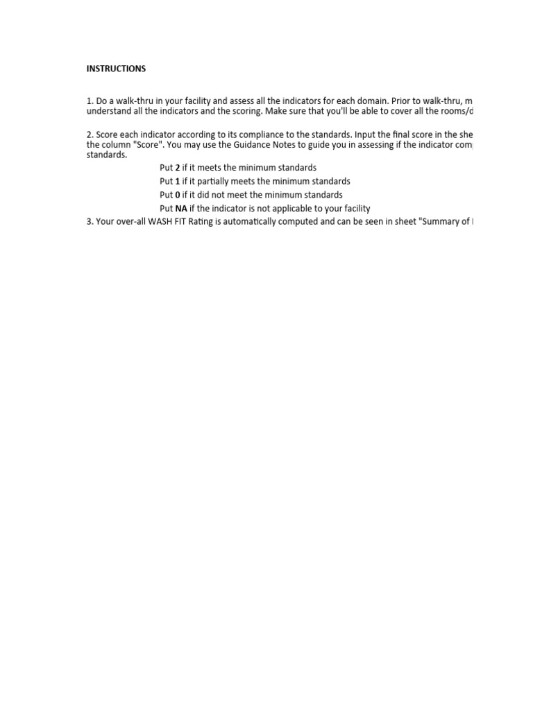 WASH FIT Assessment for Janitorial Areas | PDF | Home & Garden | Wellness