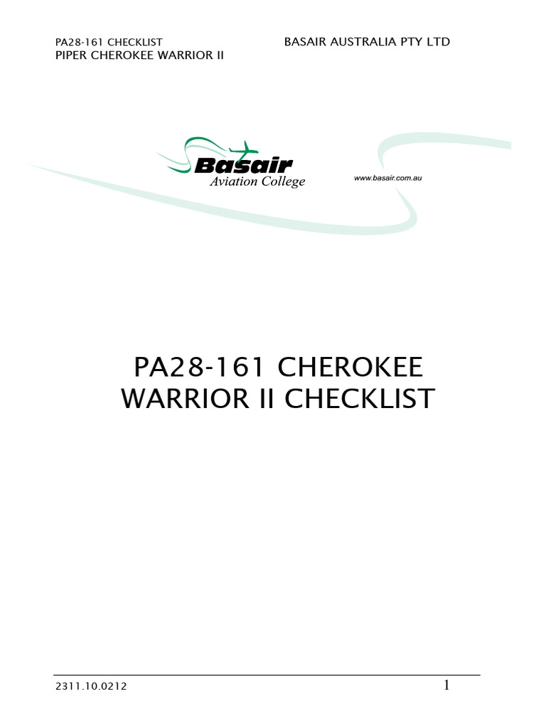 Piper Warrior II Checklist | PDF | Carburetor | Throttle