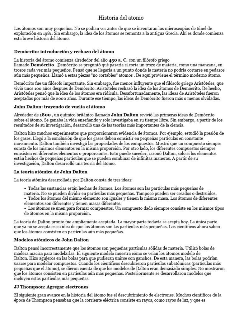 History of Atoms Spanish | PDF