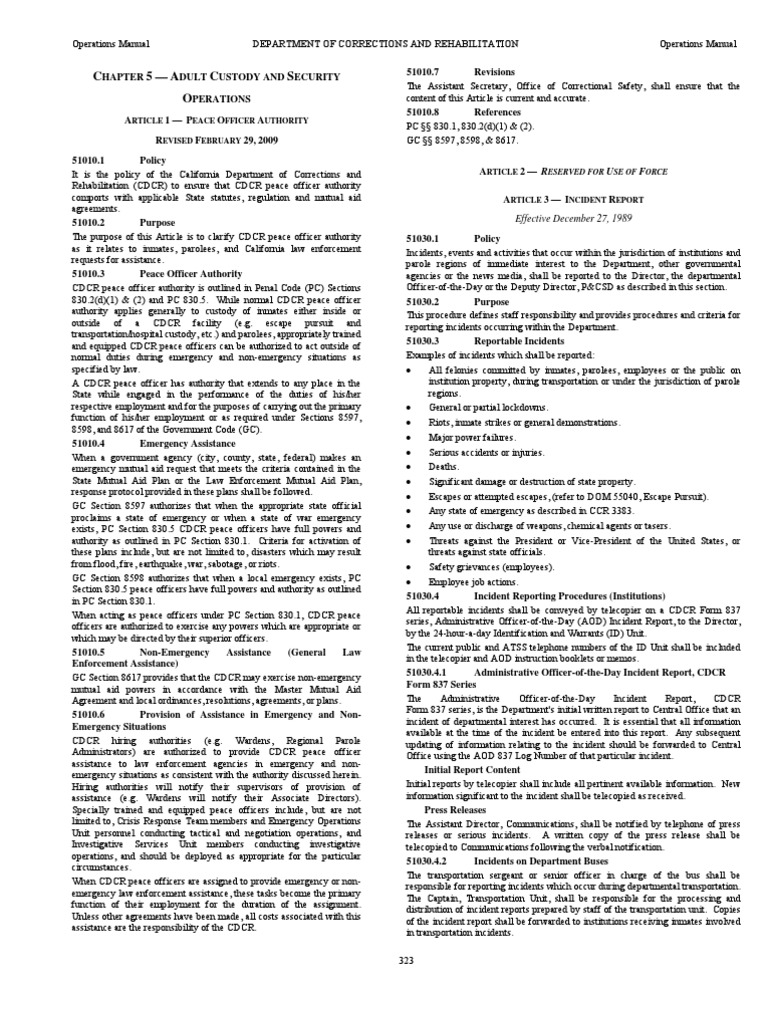 DOM CDCR Operations Manual | PDF | California Department Of Corrections ...