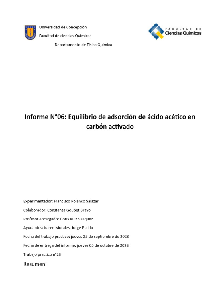 Informe N°6 Adsorcion | PDF