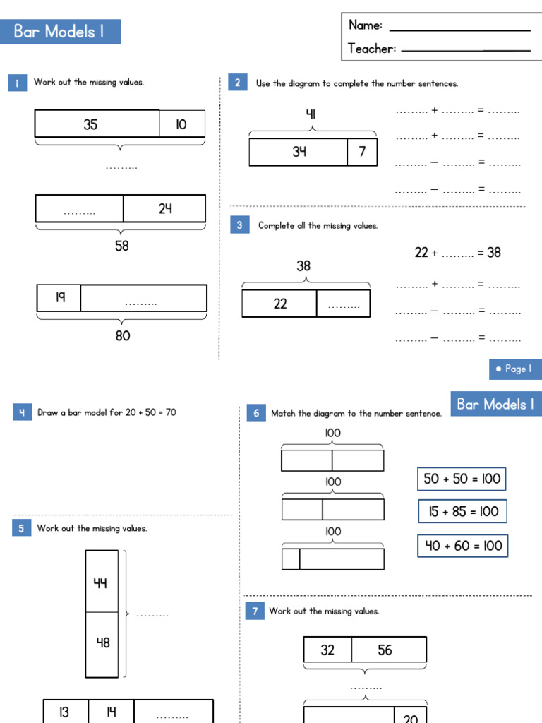 Bar Model Subtraction Worksheets | PDF