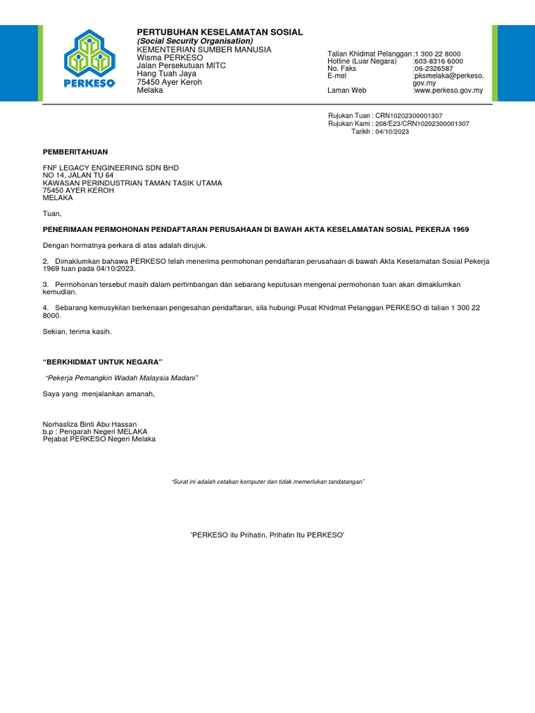 Letter of Registration Acknowledgement | PDF