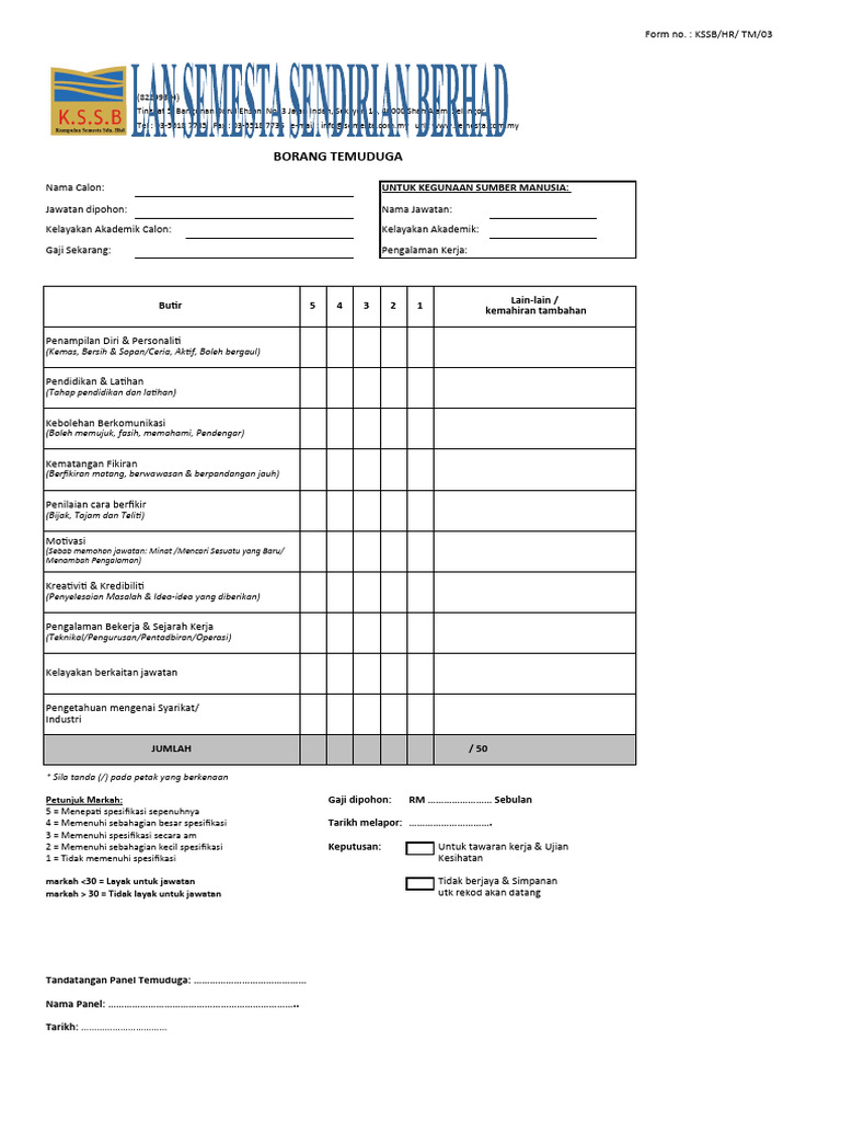 Borang Temuduga | PDF