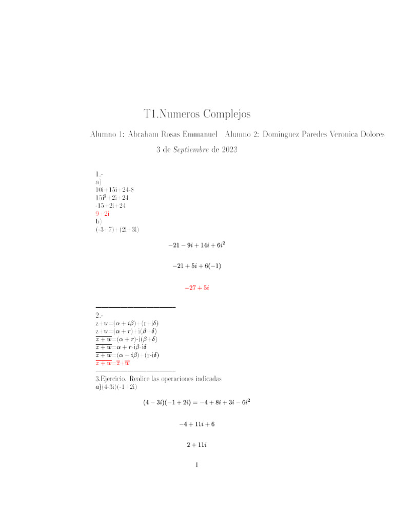 T1 - Numeros Complejos | PDF
