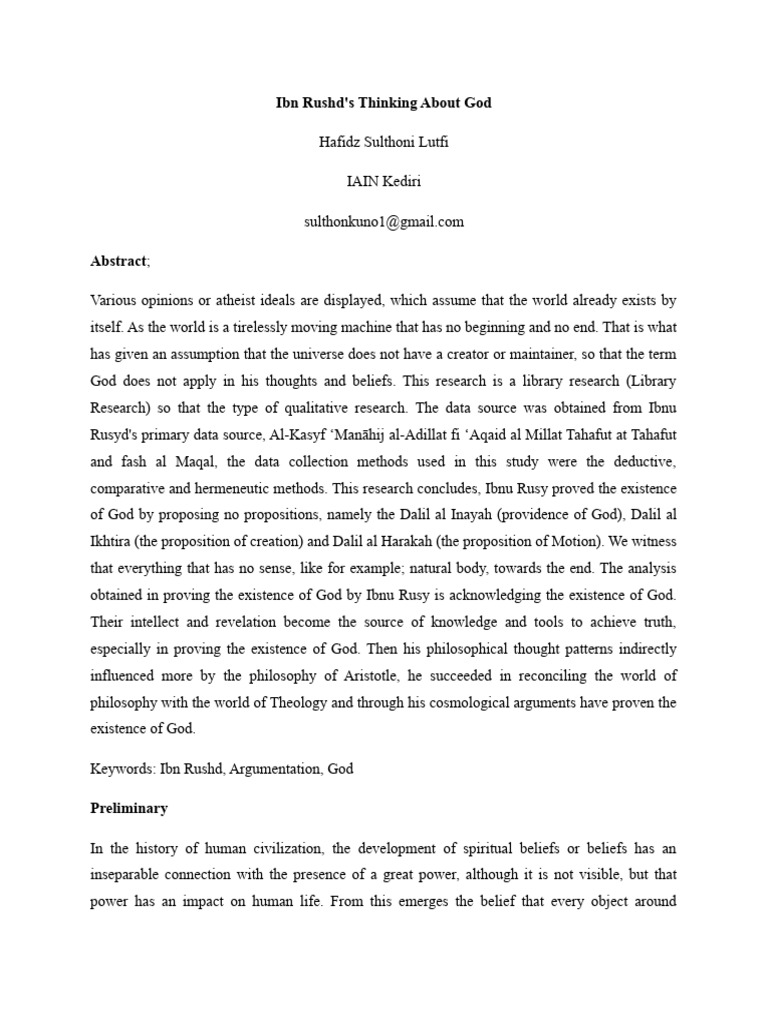 Ibn Rushd's Arguments for God's Existence | PDF