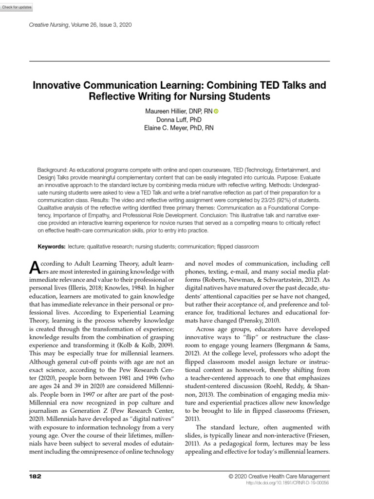 Hillier Et Al 2020 Innovative Communication Learning Combining Ted Talks and Reflective Writing ...
