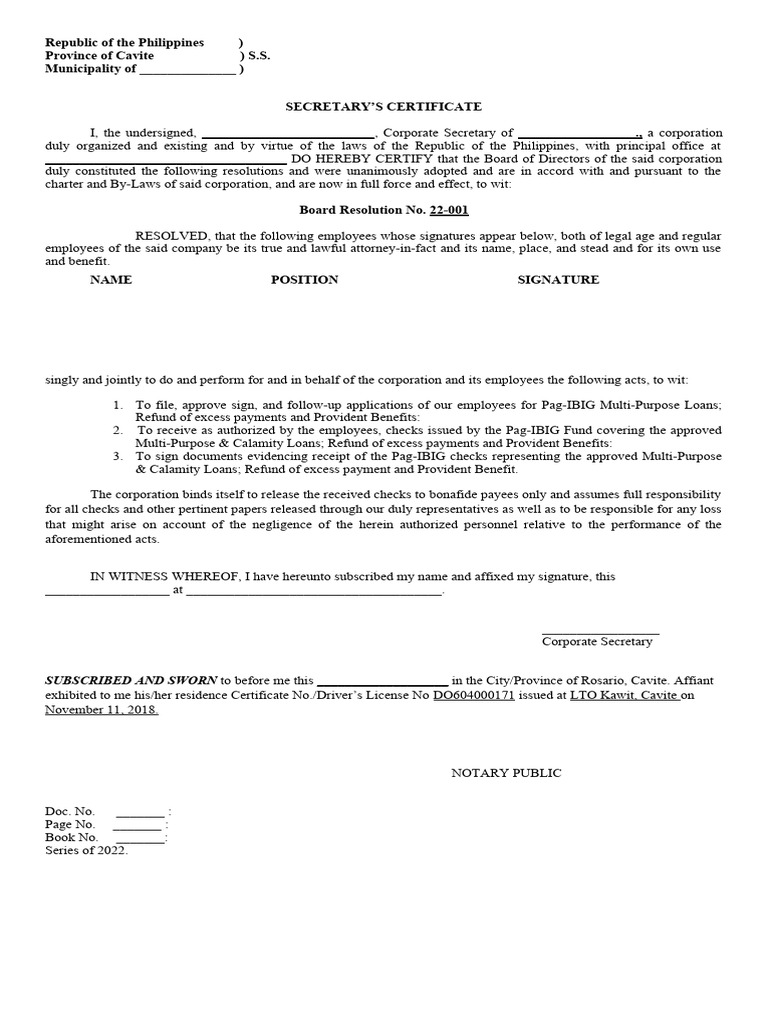 Pagibig Sec Cert - Signatories | PDF
