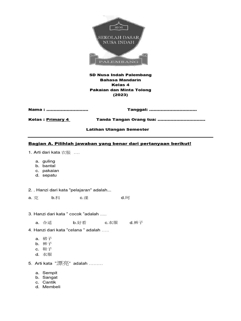 Soal Latihan PTS Kelas 4 | PDF