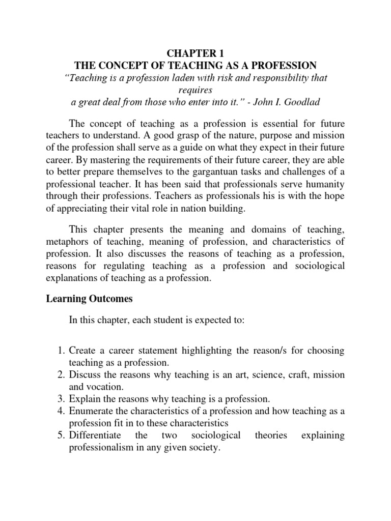 CHAPTER 1 - The Teaching Profession | PDF