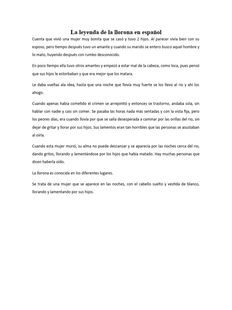La Leyenda de La Llorona en Español | PDF