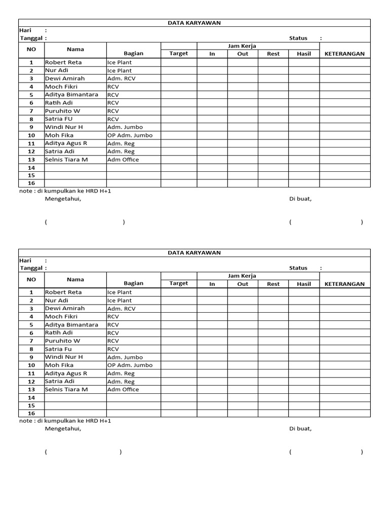 Form Setting Jam Kerja | PDF