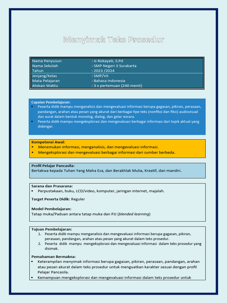 Modul Ajar Marbi Klas 7 Bab 4 Teks Prosedur | PDF