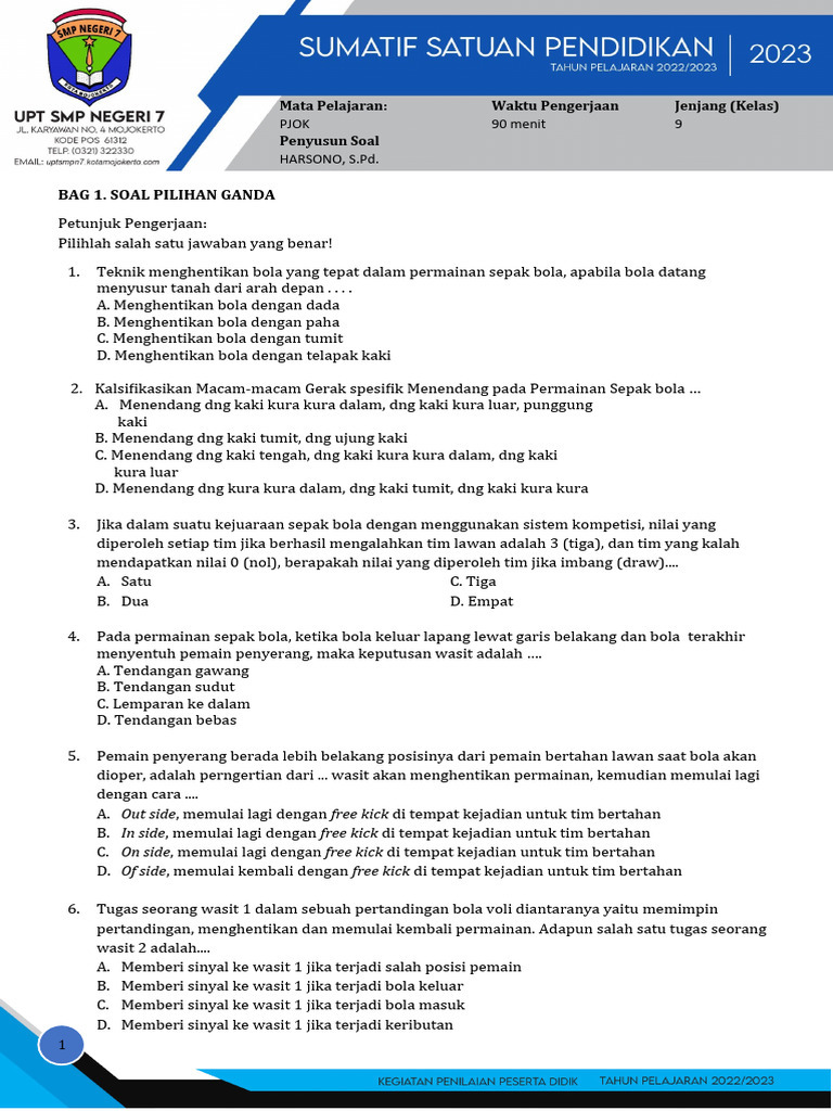 Kop Soal Us Pjok 2023 | PDF