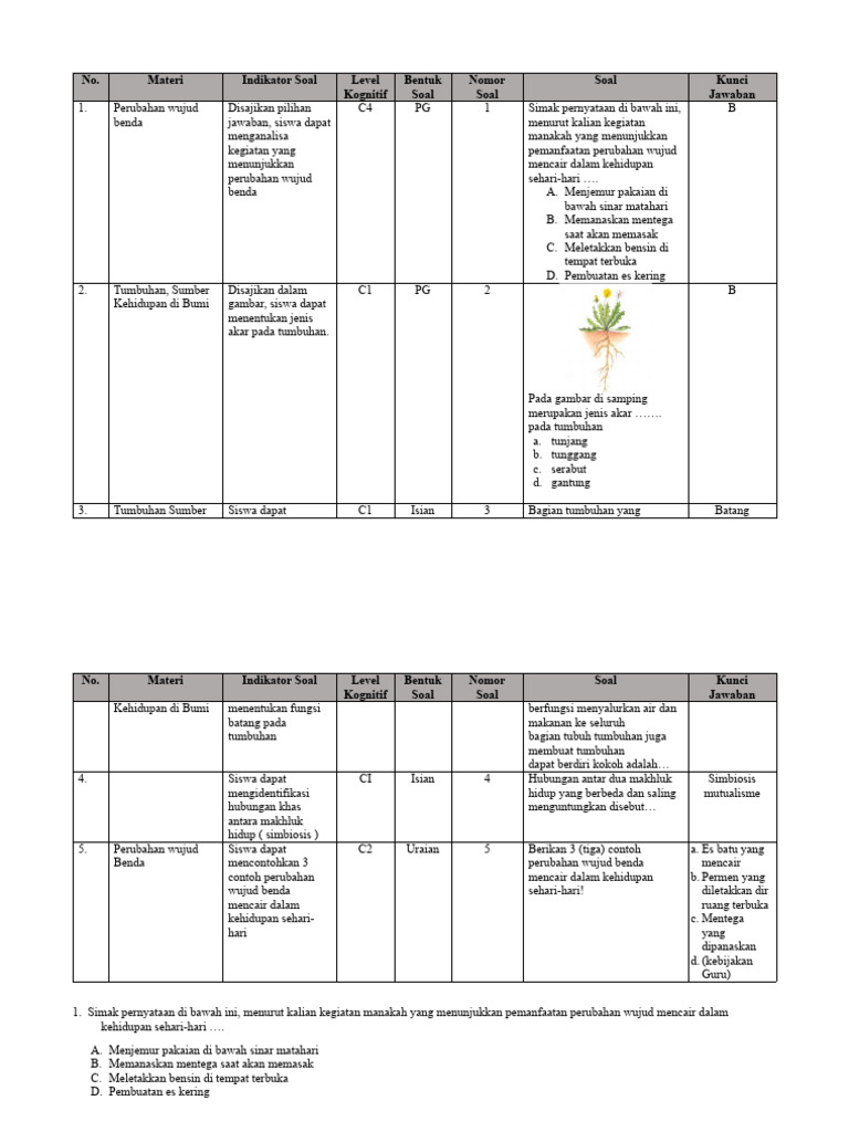 1 Kisi-Kisi Soal Ipa Evaluasi Pembelajaran - Muh Abas | PDF