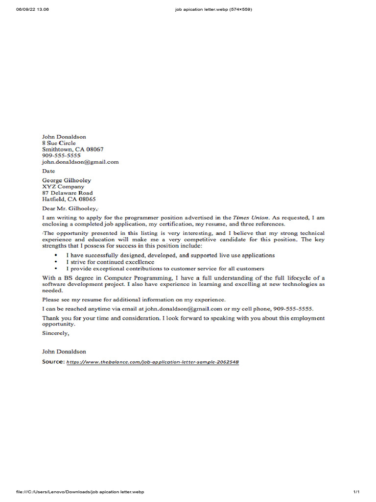 job apication letter | PDF