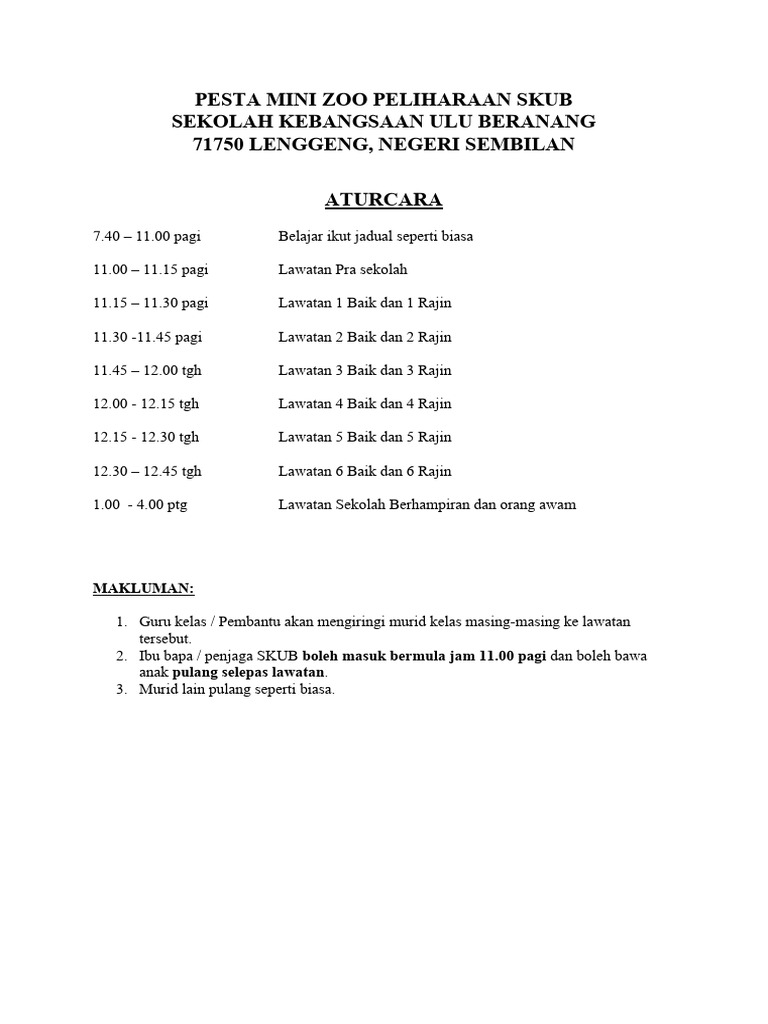 Atur Cara Mini Zoo | PDF