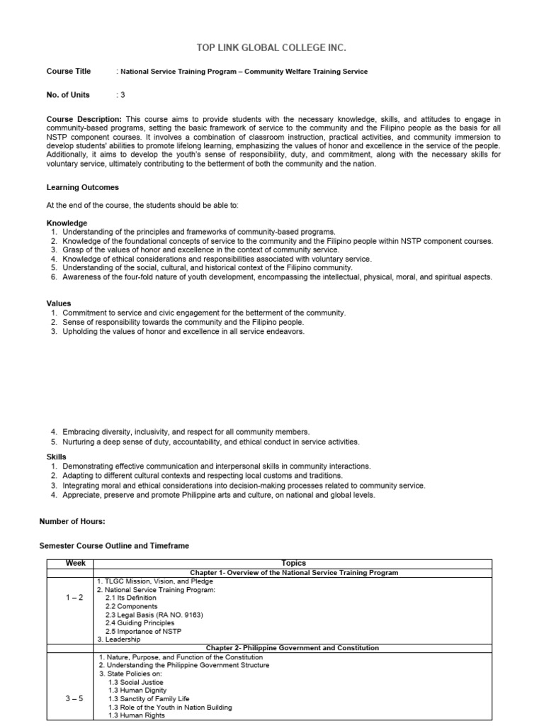 NSTP 1 Syllabus Final | PDF