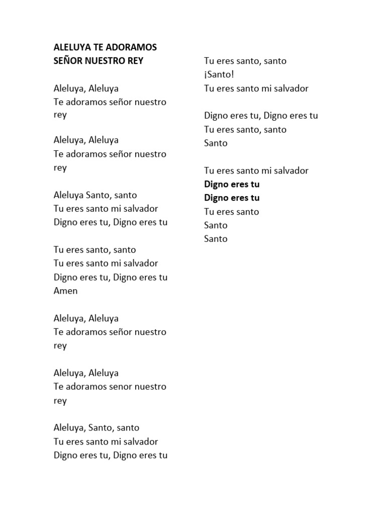 Aleluya Te Adoramos Señor Nuestro Rey | PDF