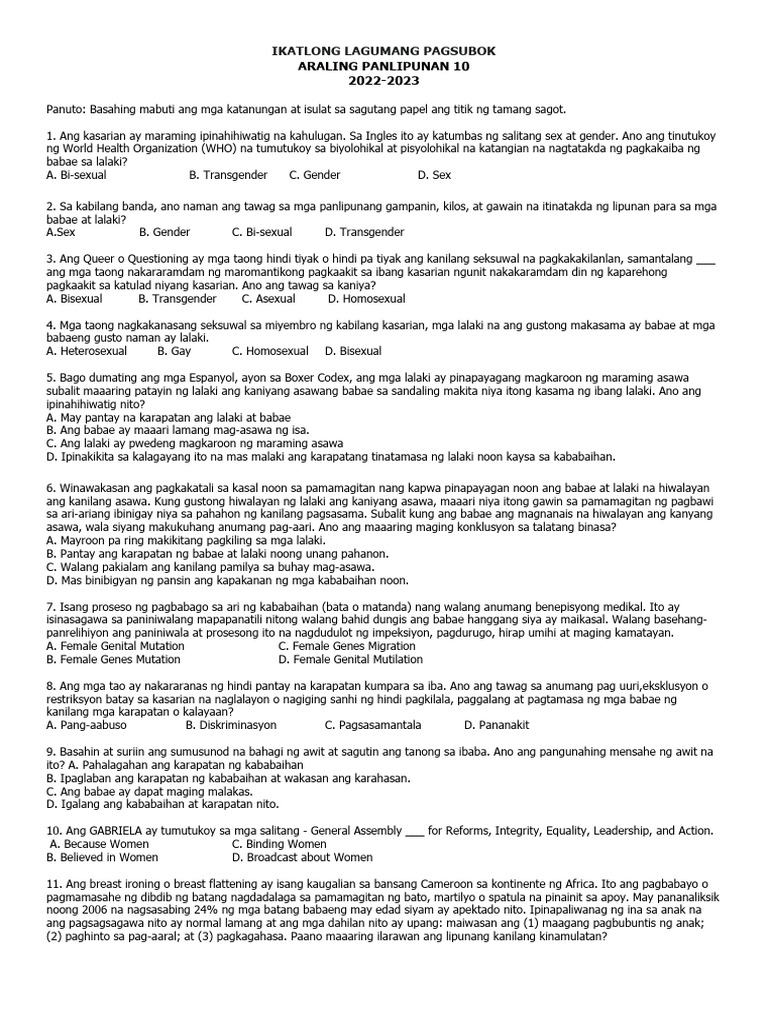 AP10 EXAM Q3 st2 Down | PDF