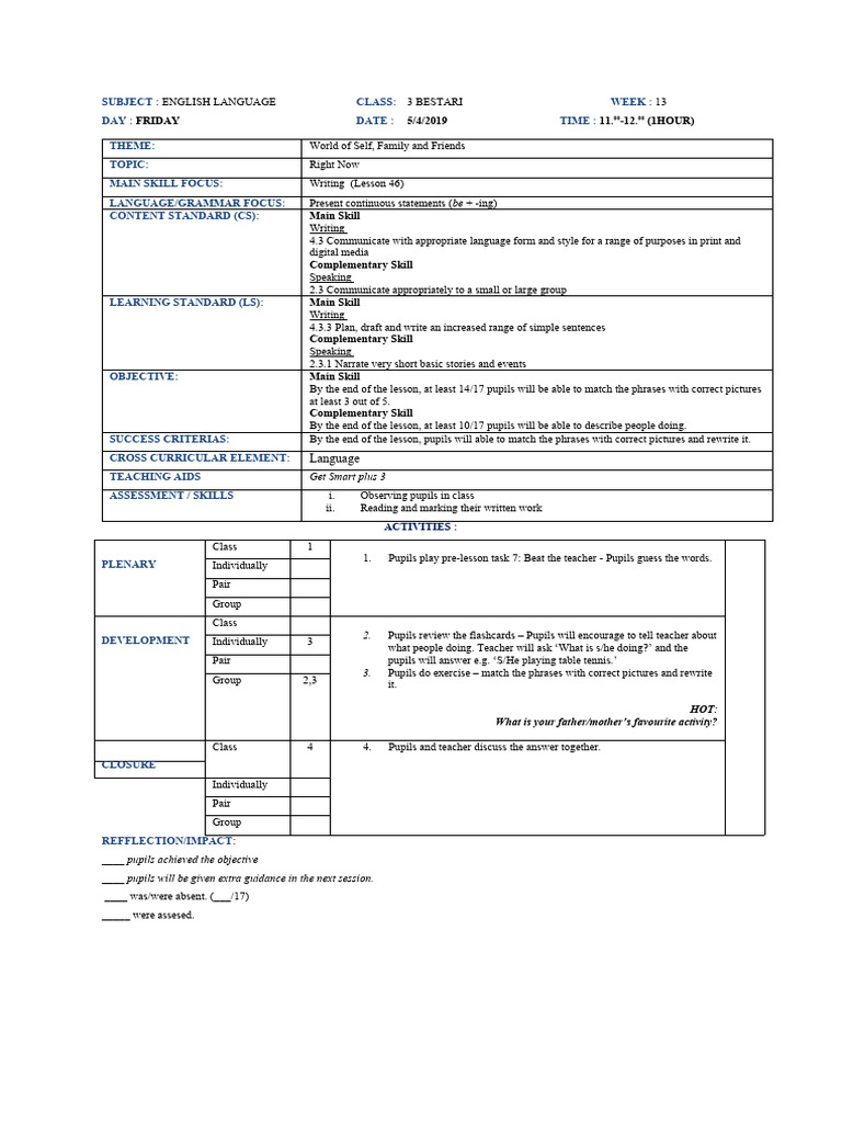 RPH Bi Y3 Lesson 46 | PDF | Behavior Modification | Human Communication