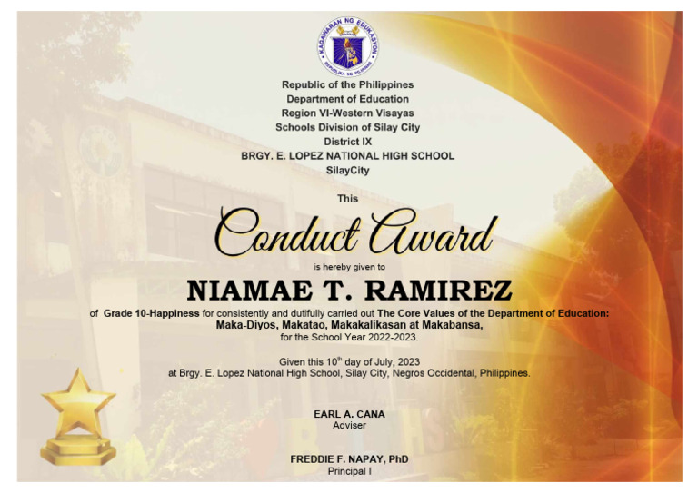 Conduct Award Certificate 2023 | PDF