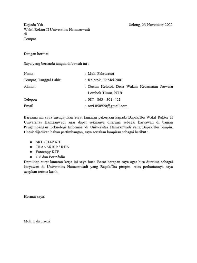 Contoh SL-Kerja | PDF
