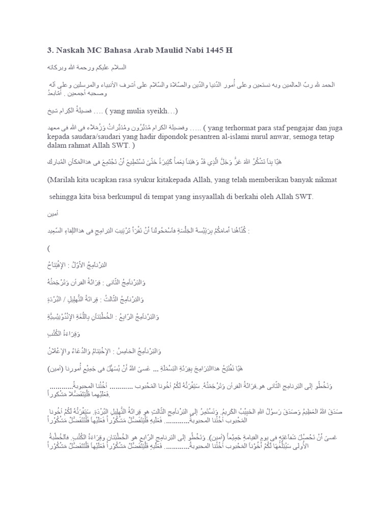 Naskah MC Bahasa Arab Maulid Nabi 1445 H | PDF