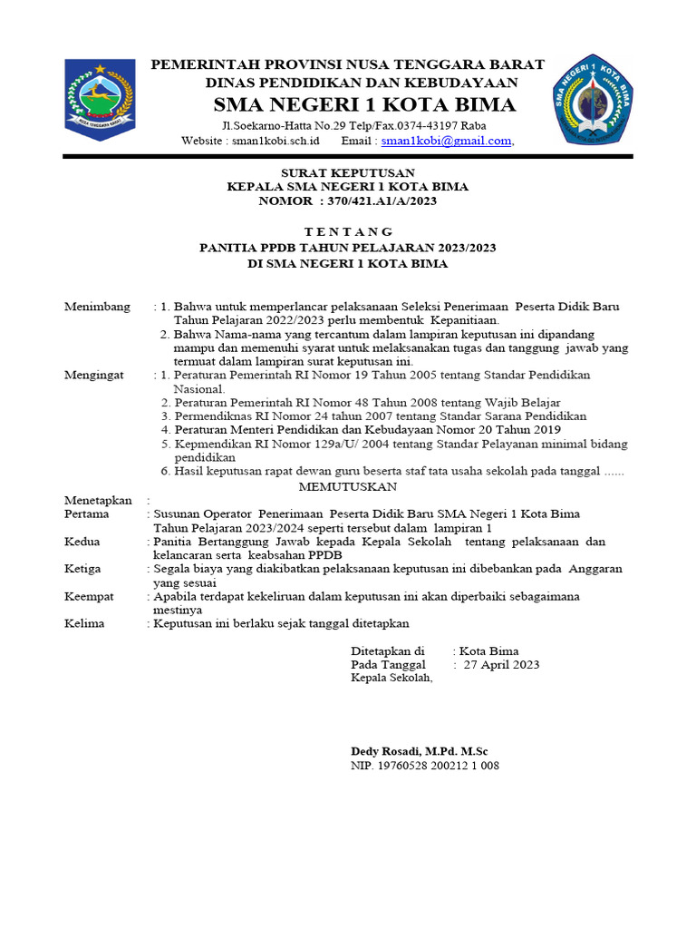 Contoh SK PPDB | PDF