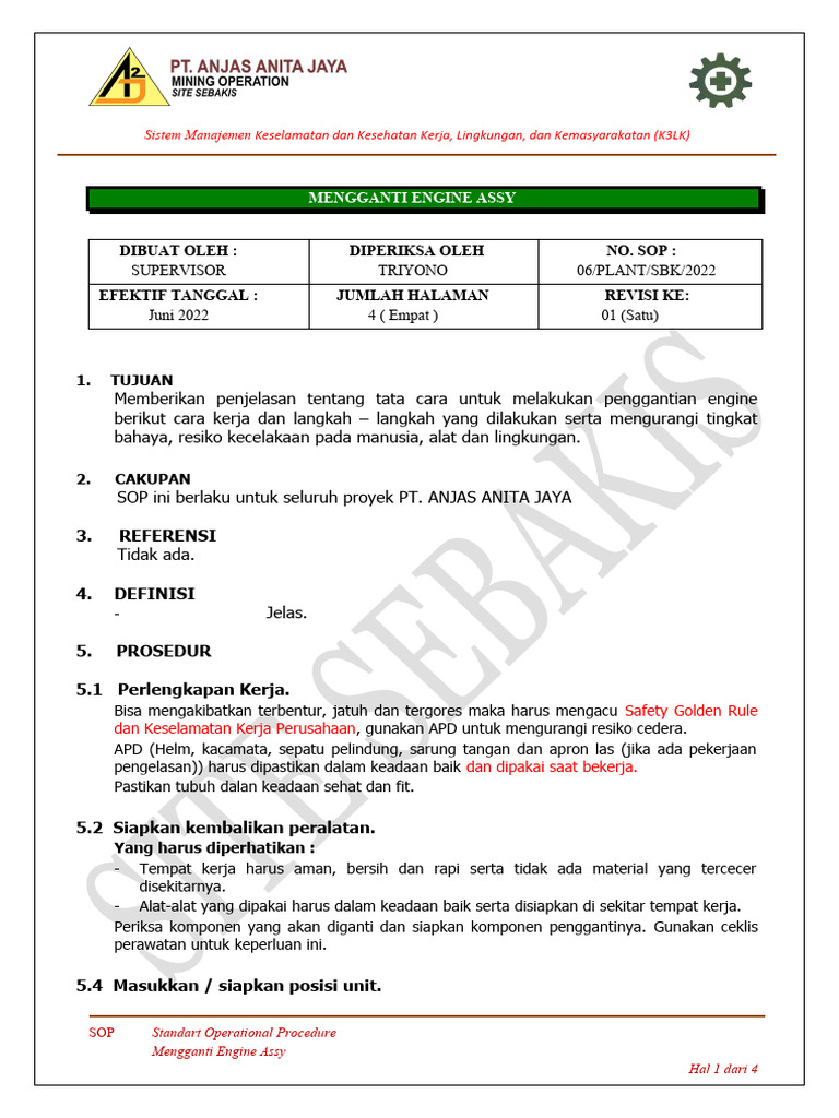 SOP - Mengganti Engine | PDF