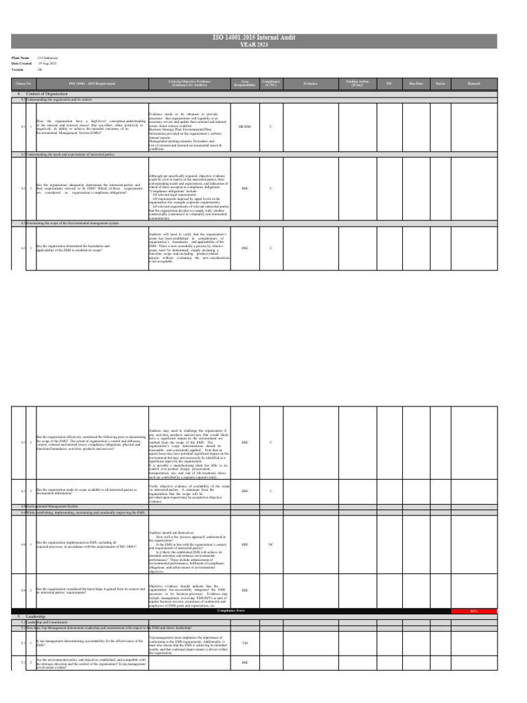 Iso 14001 2015 Internal Audit Pdf